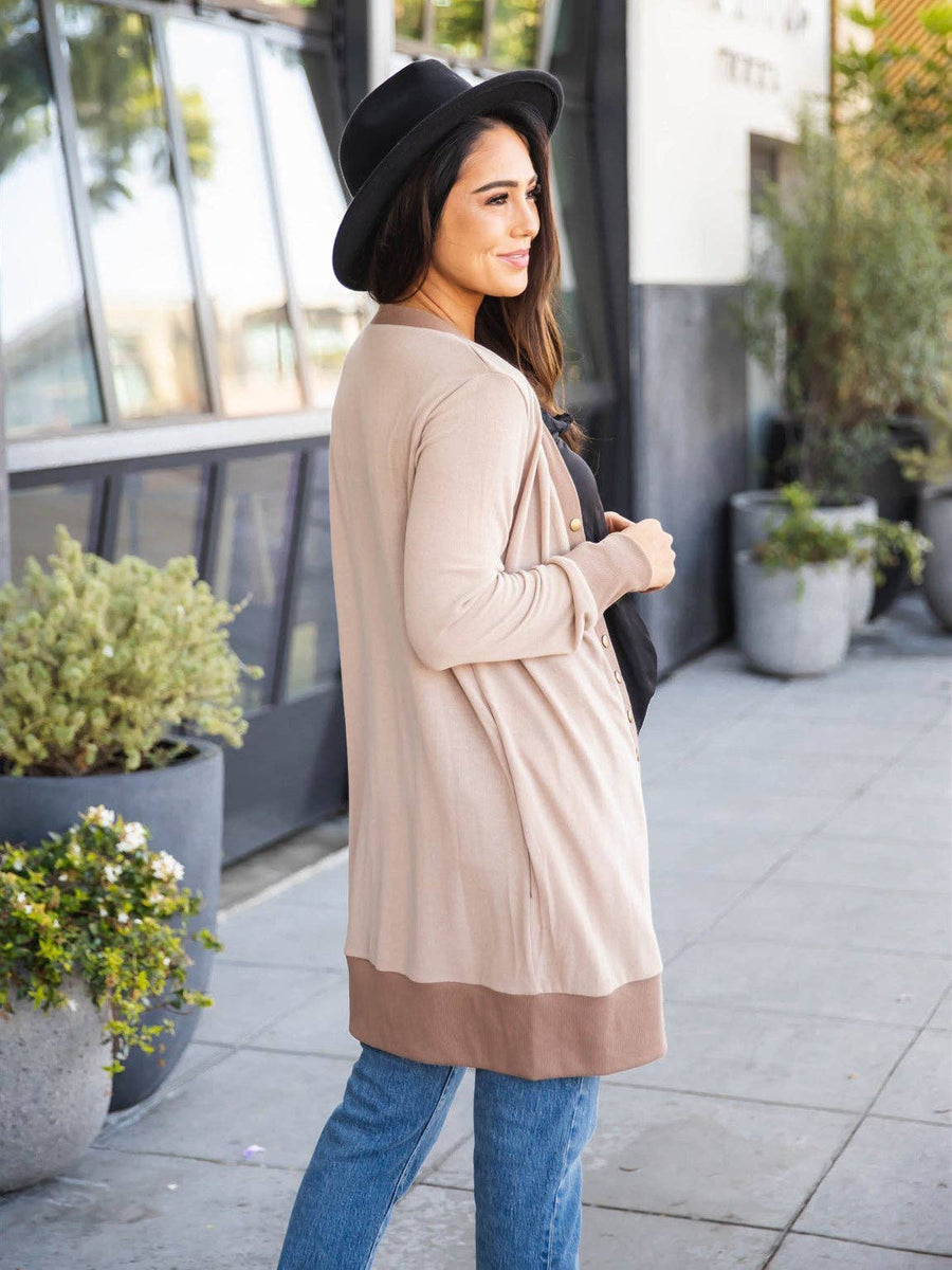 Solid Cleo Snap Cardigan: Tan / Large – JOURNEY ON Boutique